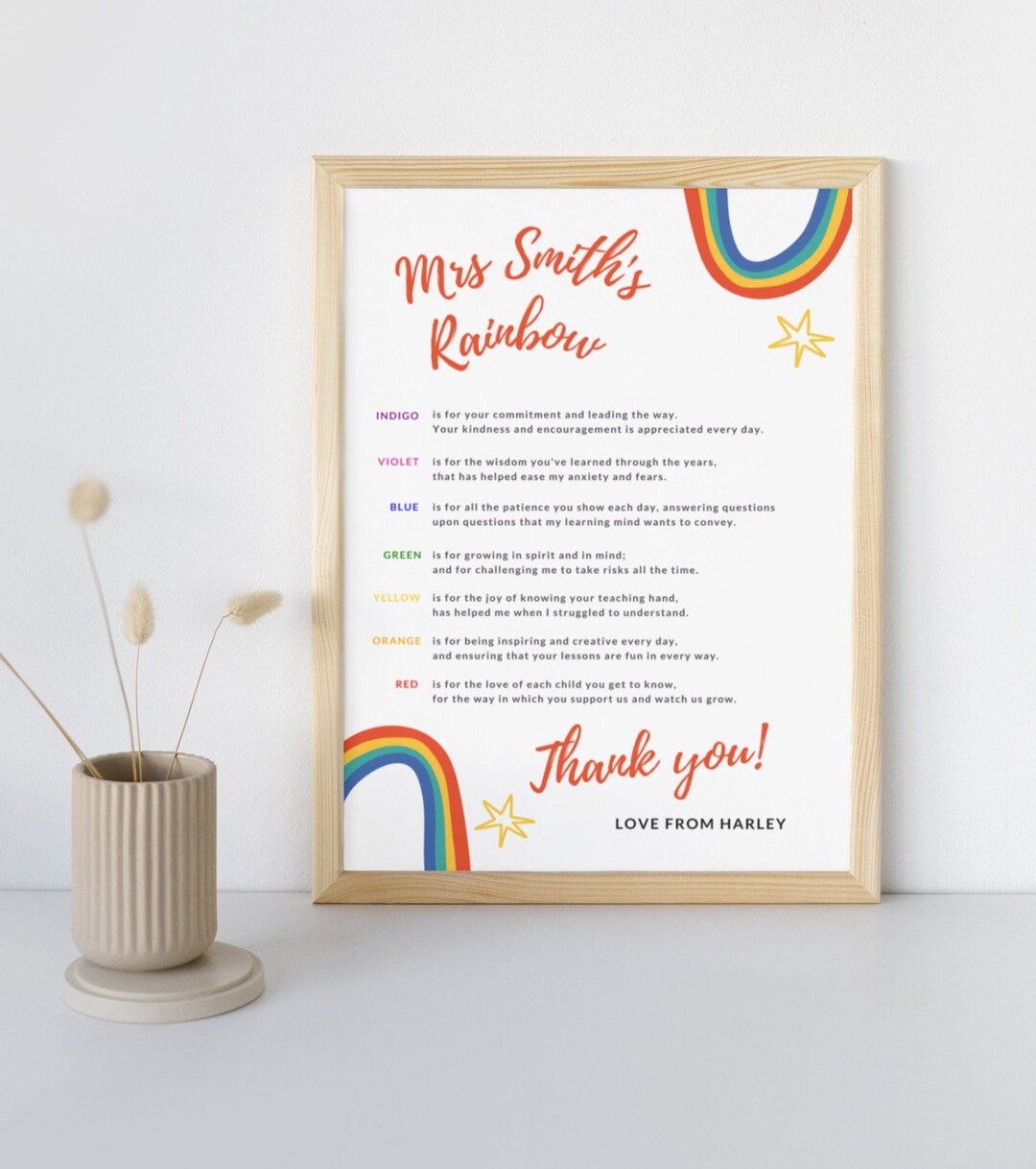 A4 Thank You, Teacher Poem. Teachers Rainbow. End of School Year Gift ...
