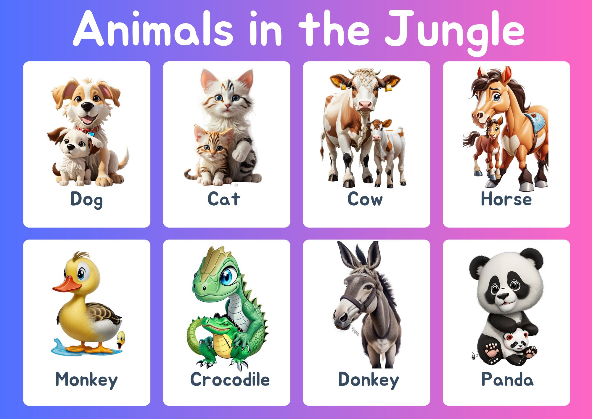 JUNGLE ANIMALS: 10 Editable Montessori Cards • Flash Cards Nomenclature ...
