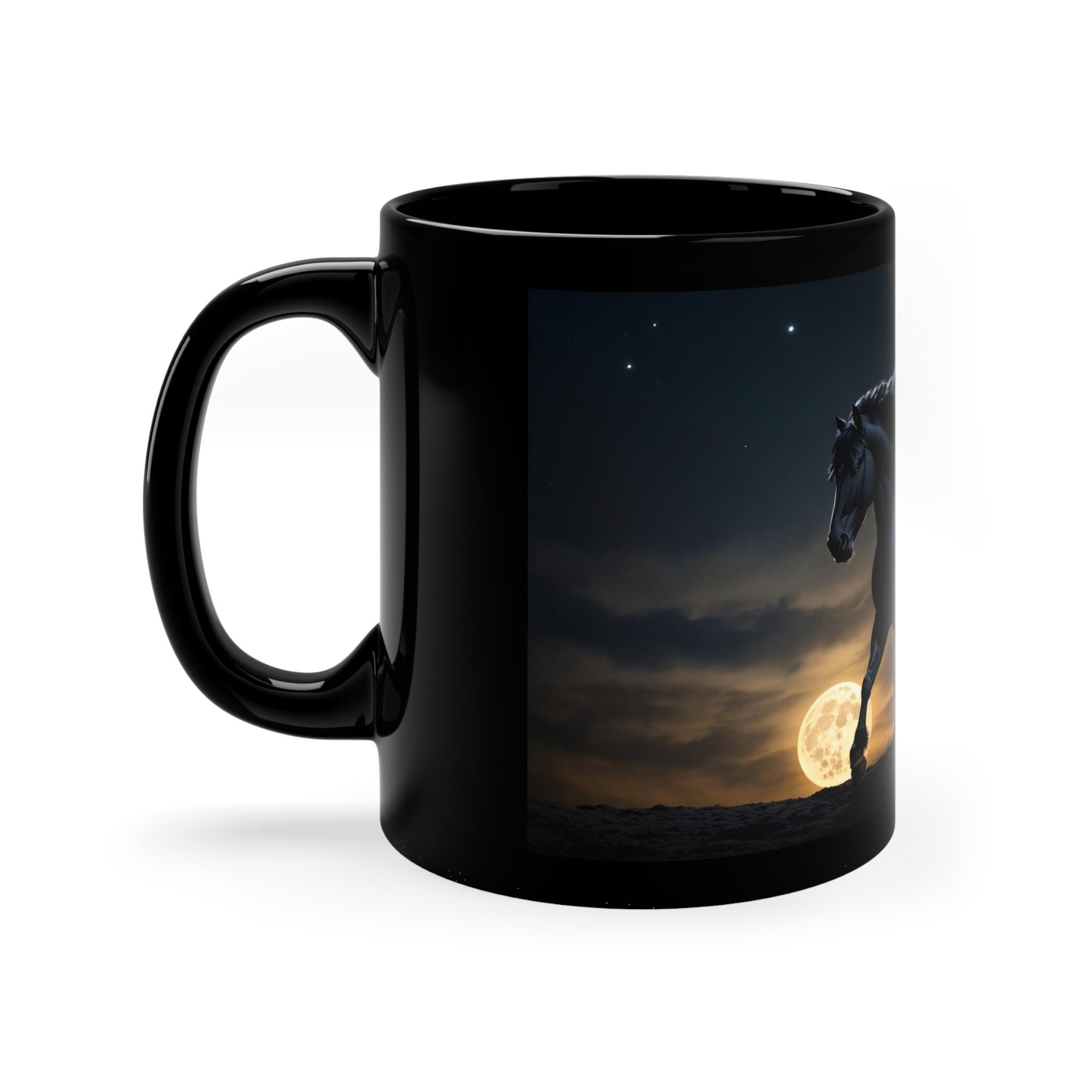 Black Horse on a Full Moon Mug - Etsy