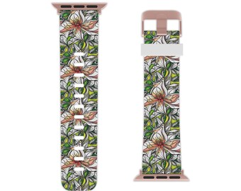 Black Watch Band, Botanical Flower Apple Watch Band Series 1, 2, 3, 4 ...