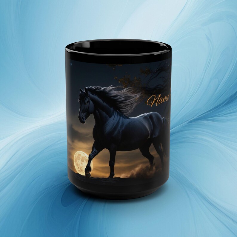 Personalized Black Horse on a Full Moon Mug - Etsy