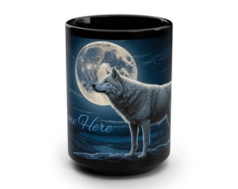 White Wolf Mug William Morris Inspired Black Coffee Mug Enchanted Wolf ...