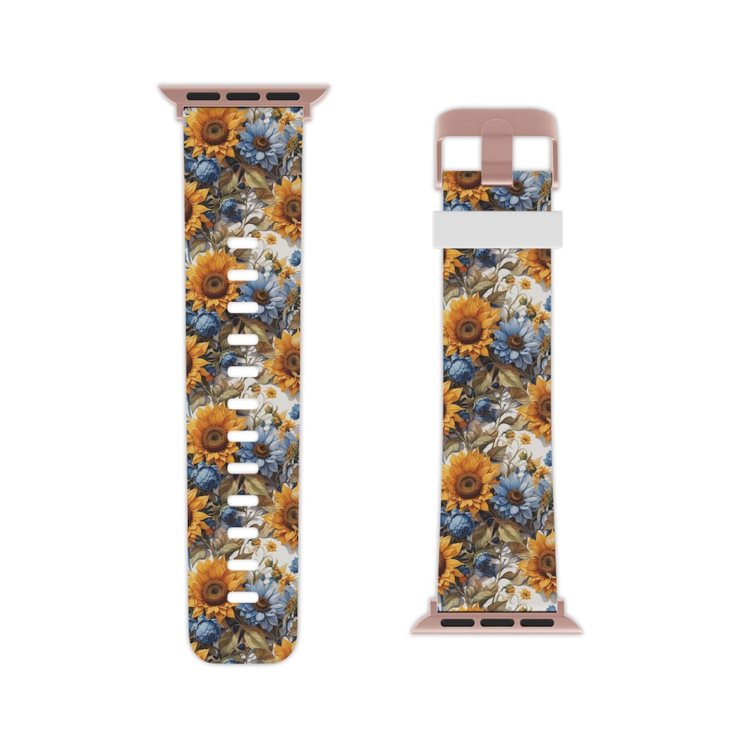 Sunflowers and Blue Flowers Watch Band for Apple Watch - Etsy