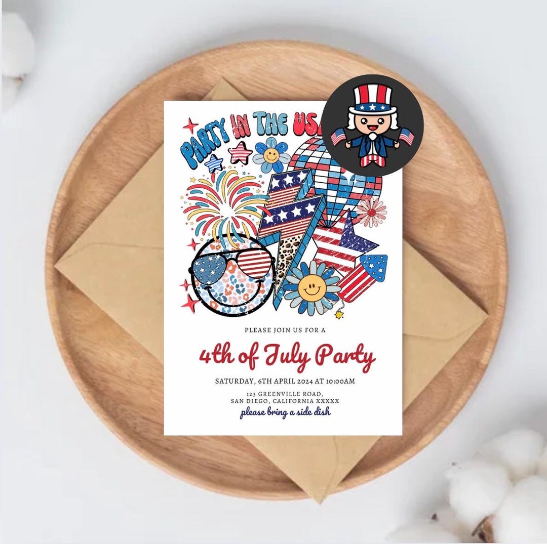 Editable 4th of July Party in the USA | Food Friends Fireworks Party ...