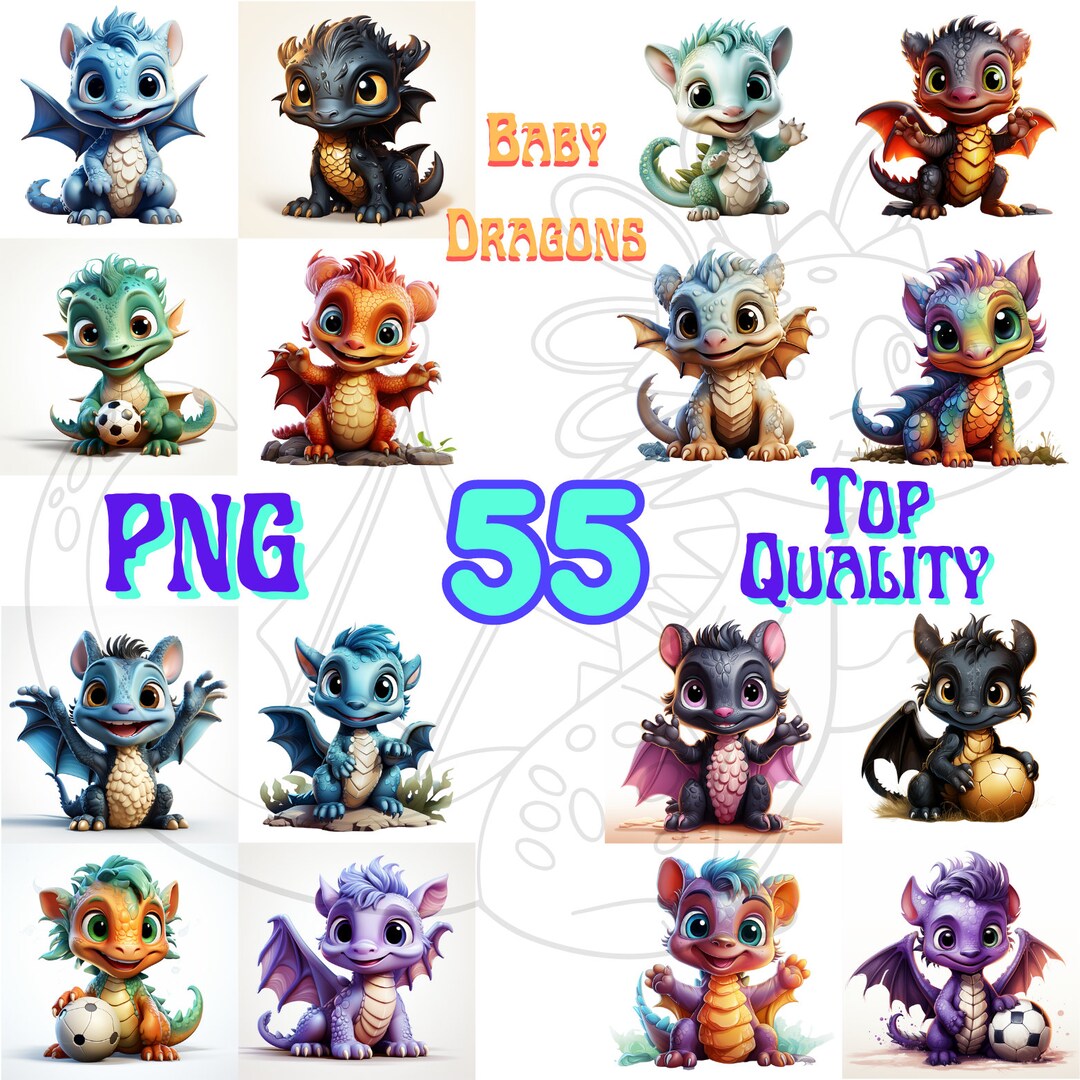 Cute Cartoon Baby Dragons, Clipart, All Colors, Rainbow, Purple, Teal ...