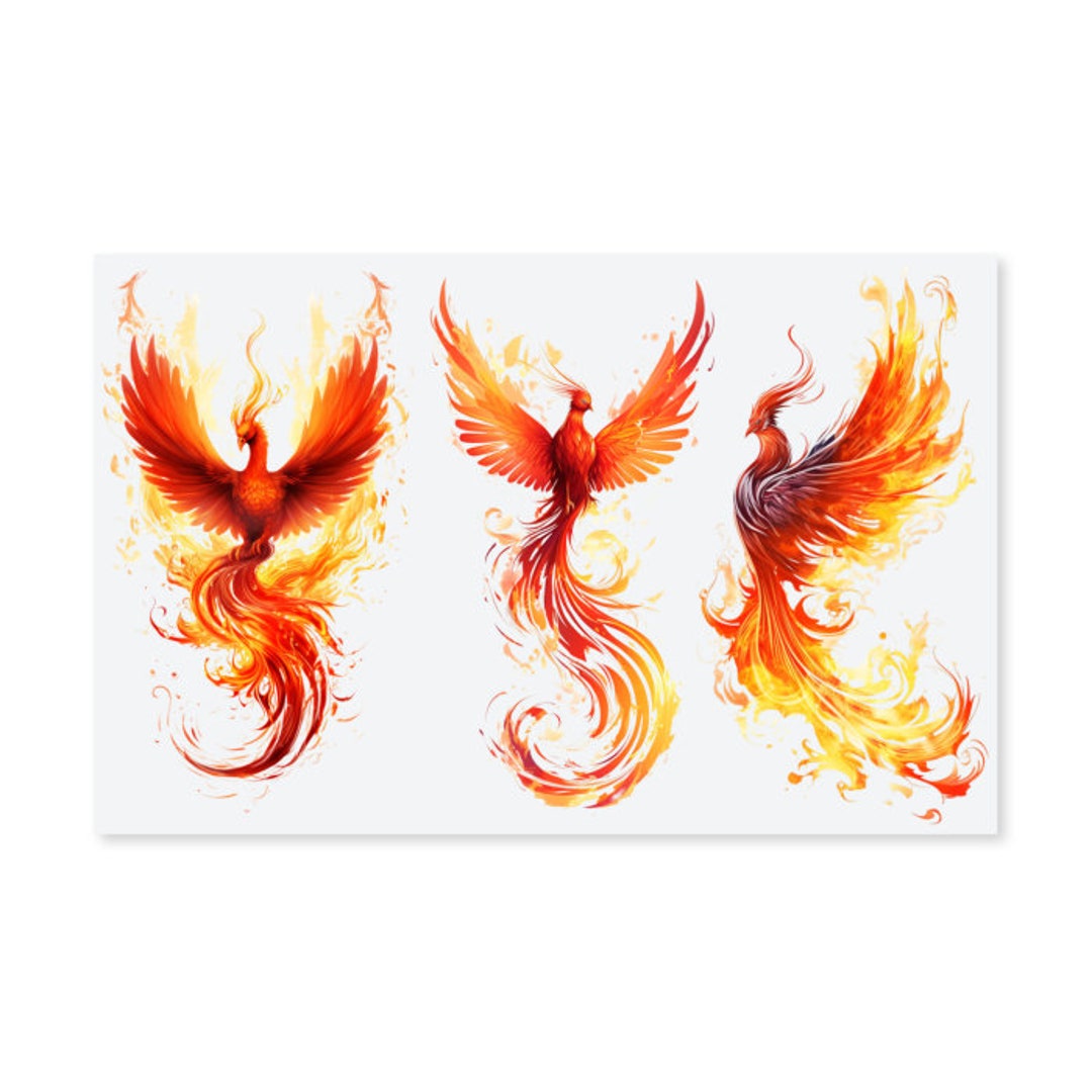 3 Large Phoenix Tattoo Stickers, Fire Phoenix Tattoo - Etsy