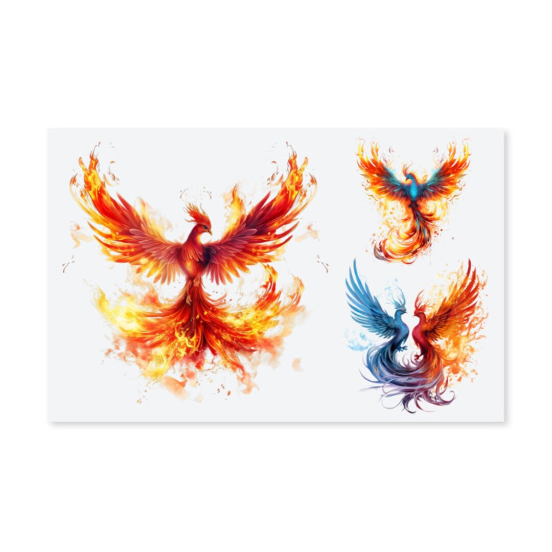 Phoenix Tattoo Sticker, Large Phoenix Tattoo, Fire Phoenix Tattoo - Etsy