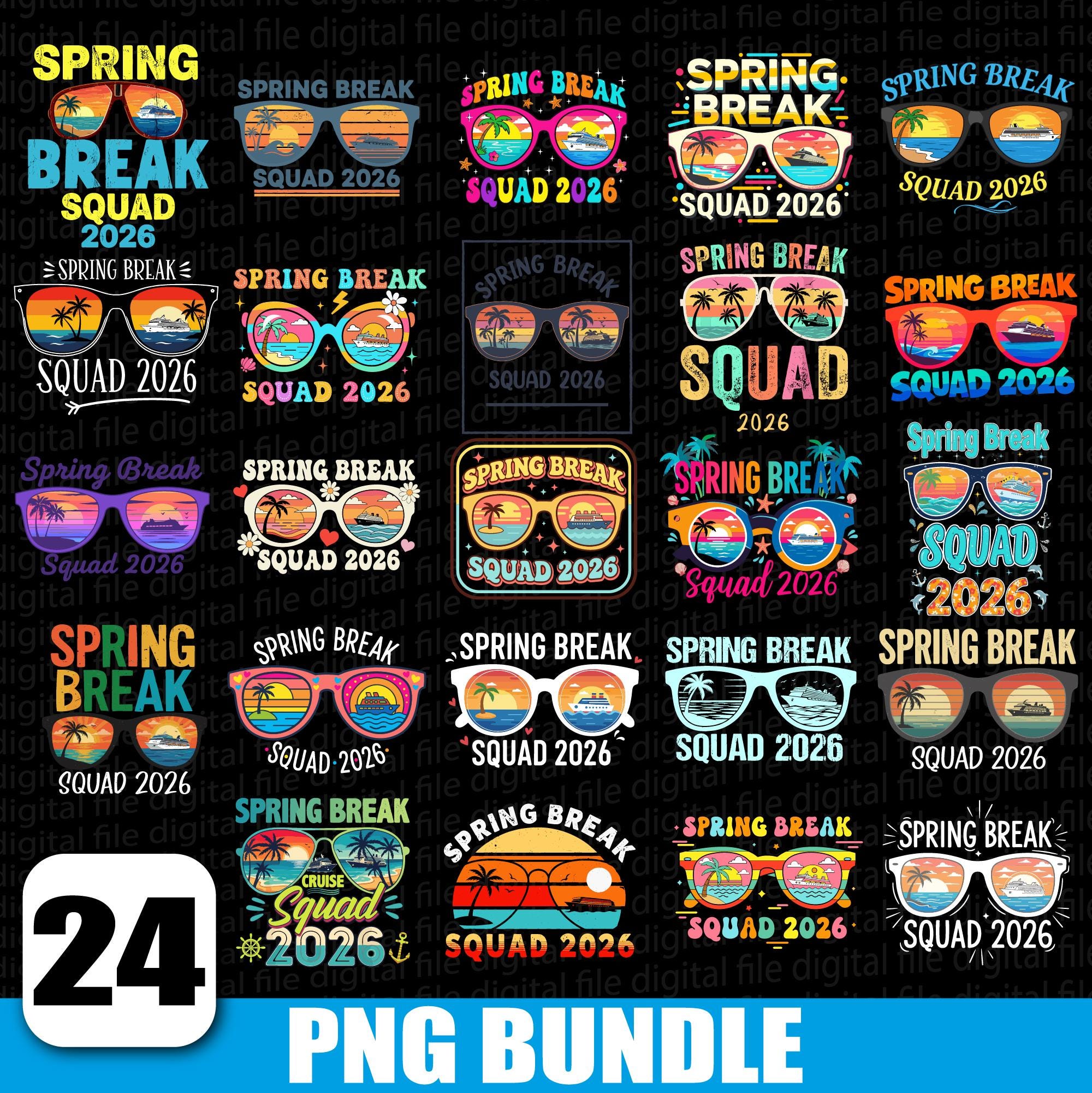Spring Break 2026 PNG Bundle, Spring Break Squad, Funny Beach Vacation ...