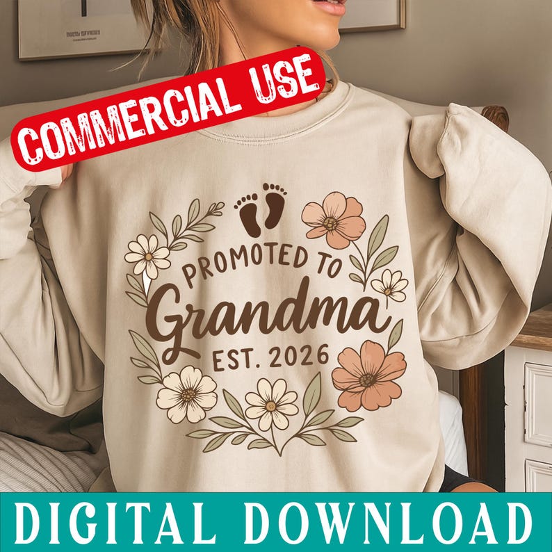 Promoted to Grandma 2026 Png, First Time Nana Png, Floral New Grandma ...