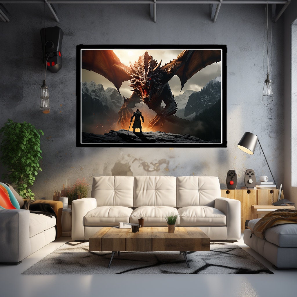 Skyrim Dragonborn Vs Alduin Fantasy Style Art (digital Art) - Etsy