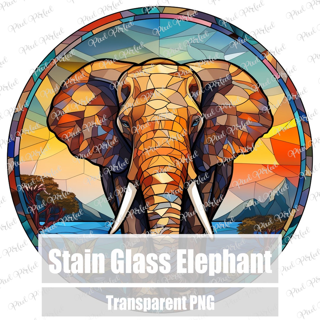 Stain Glass Elephant Transparent PNG 12x12in - Etsy