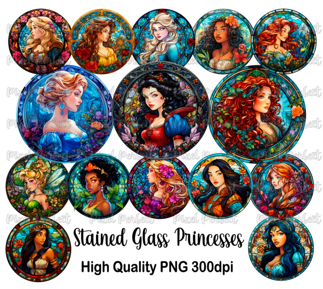 15 Stain Glass Princesses Collection Transparent Background PNG for ...