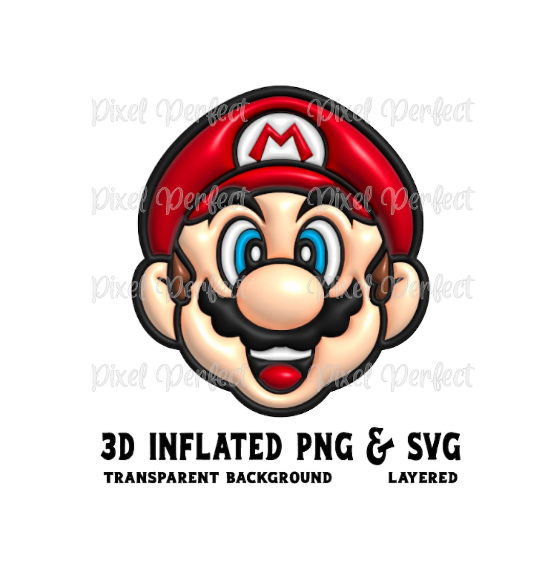 3D & Inflated Mario PNG and Layered SVG With Transparent Background - Etsy
