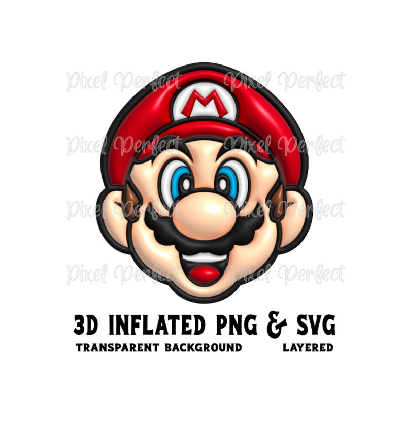 3D & Inflated Mario PNG and Layered SVG With Transparent Background - Etsy