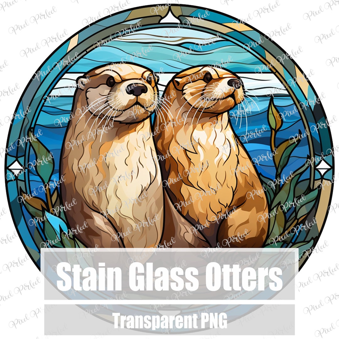 Stain Glass Otters Transparent PNG 12x12in - Etsy