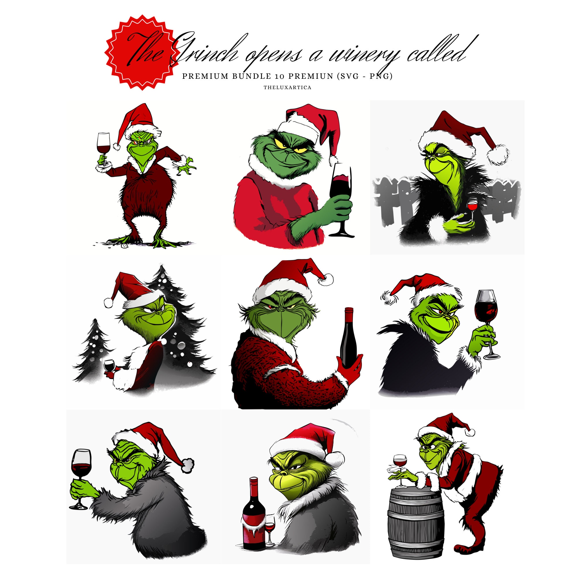 The Grinch Drink Wine Clipart Bundle 10 High-quality SVG and PNG Images ...