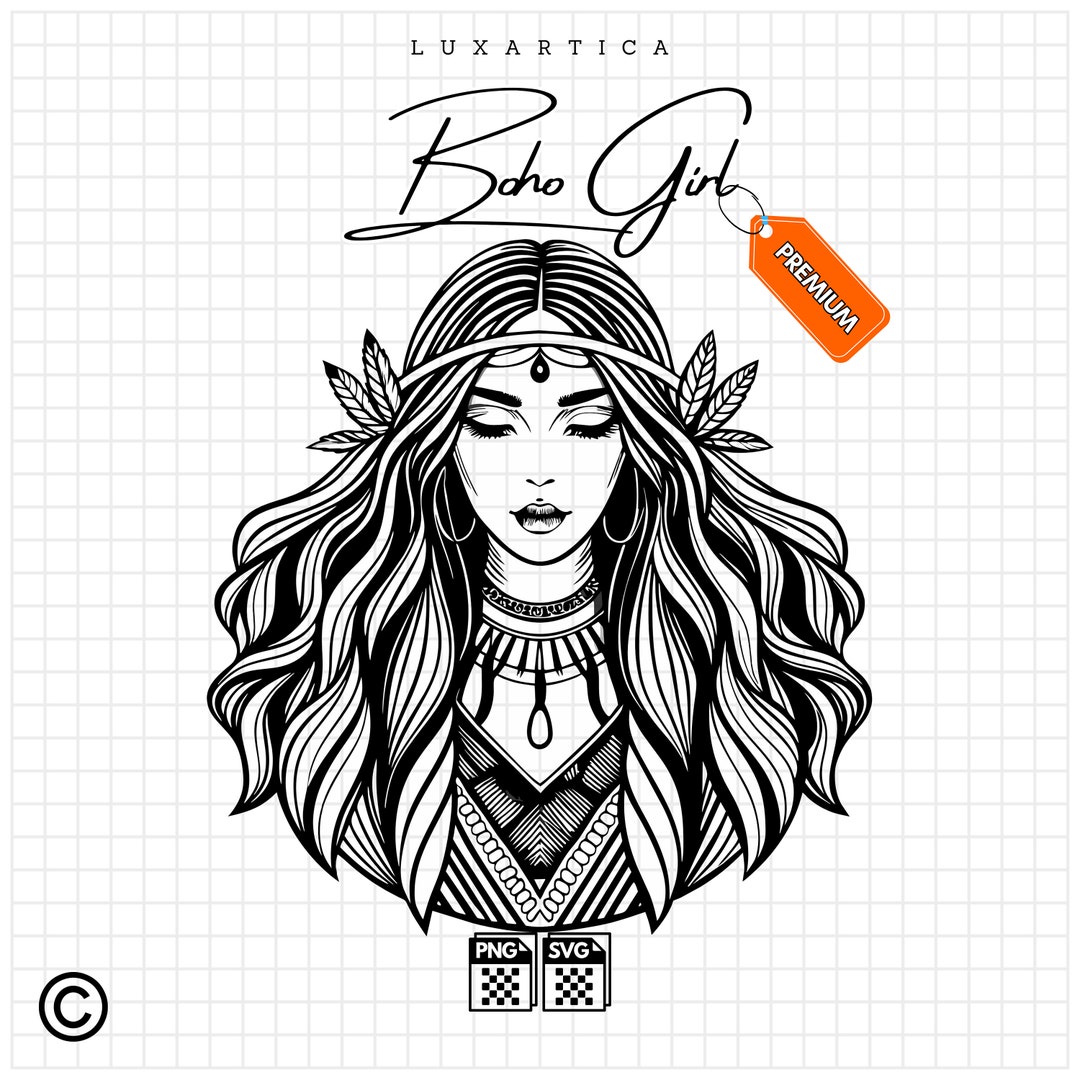 15 Outline Boho Girl Svg, Cute Girl Svg, Boho Svg, Boho Svg Files, Boho ...