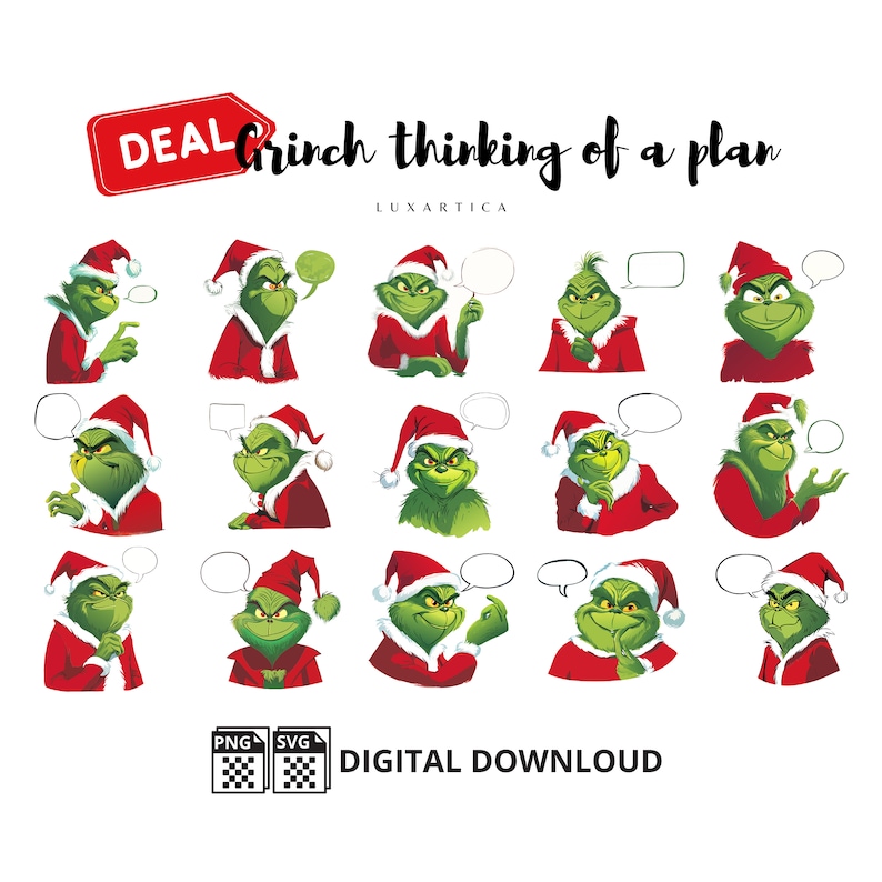 Grinch Thinking of a Plan SVG, PNG Clipart Bundle Victor, Digital ...