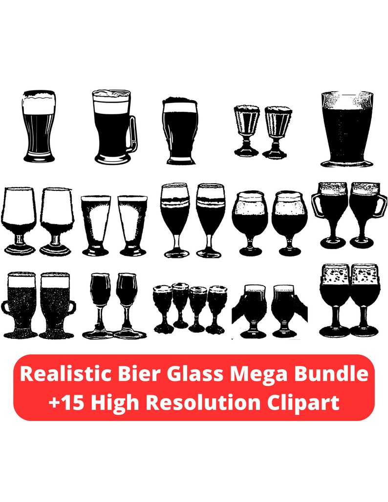 15 Beer Glass SILHOUETTE Svg,png,jpg Bundle, Glass Cut Files for Cricut ...