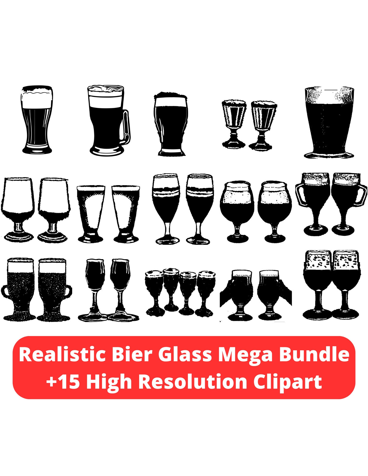 15 Beer Glass SILHOUETTE Svg,png,jpg Bundle, Glass Cut Files for Cricut ...