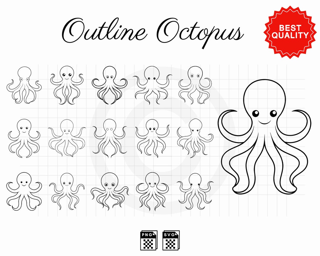 Premium Octopus SVG Bundle With Vector Clipart and PNG Files Outline ...