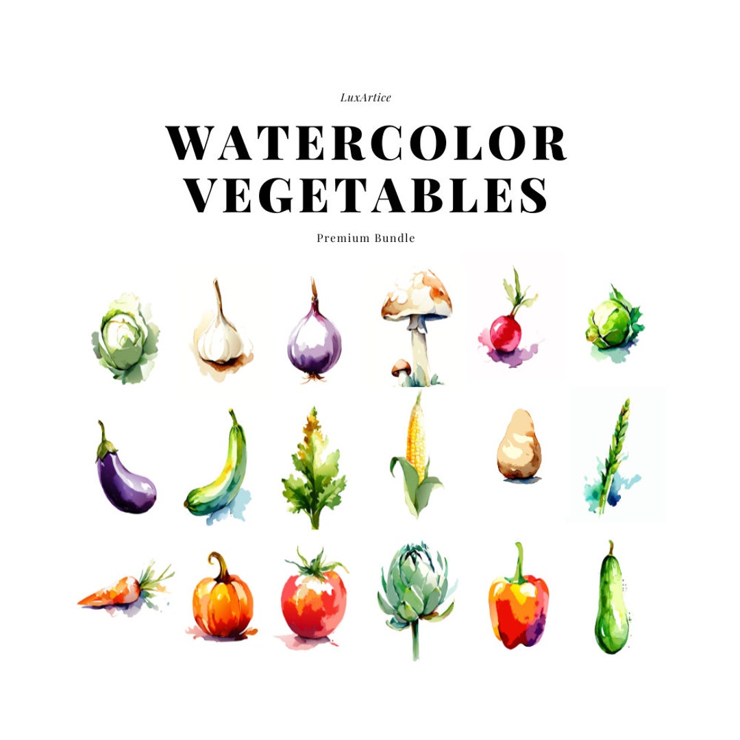 Watercolor Harvest: 19 Vibrant Vegetable Clipart Set - Etsy