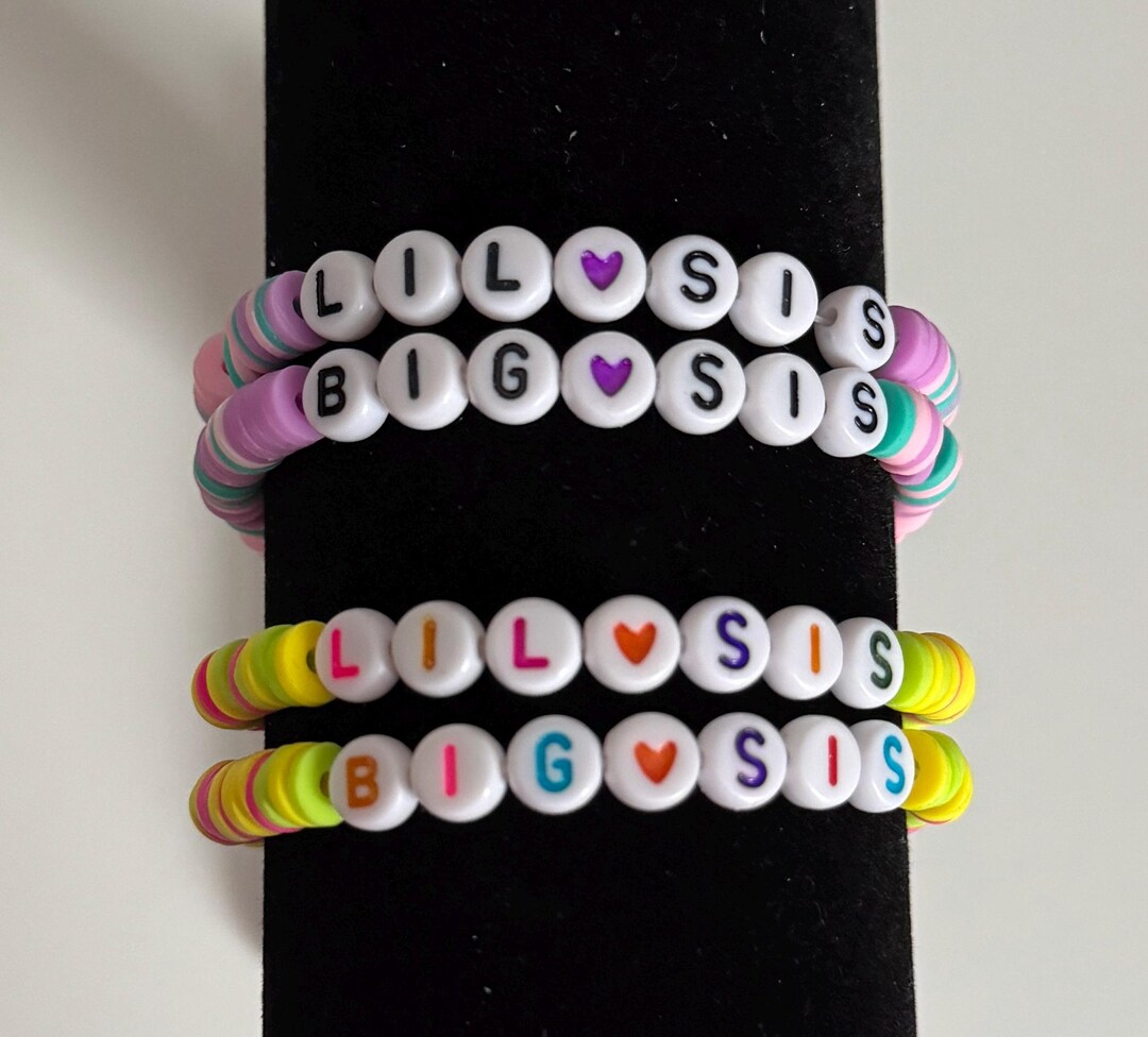 Big Sis & Lil Sis Clay Bead Bracelet Set | Handmade Sister Matching ...