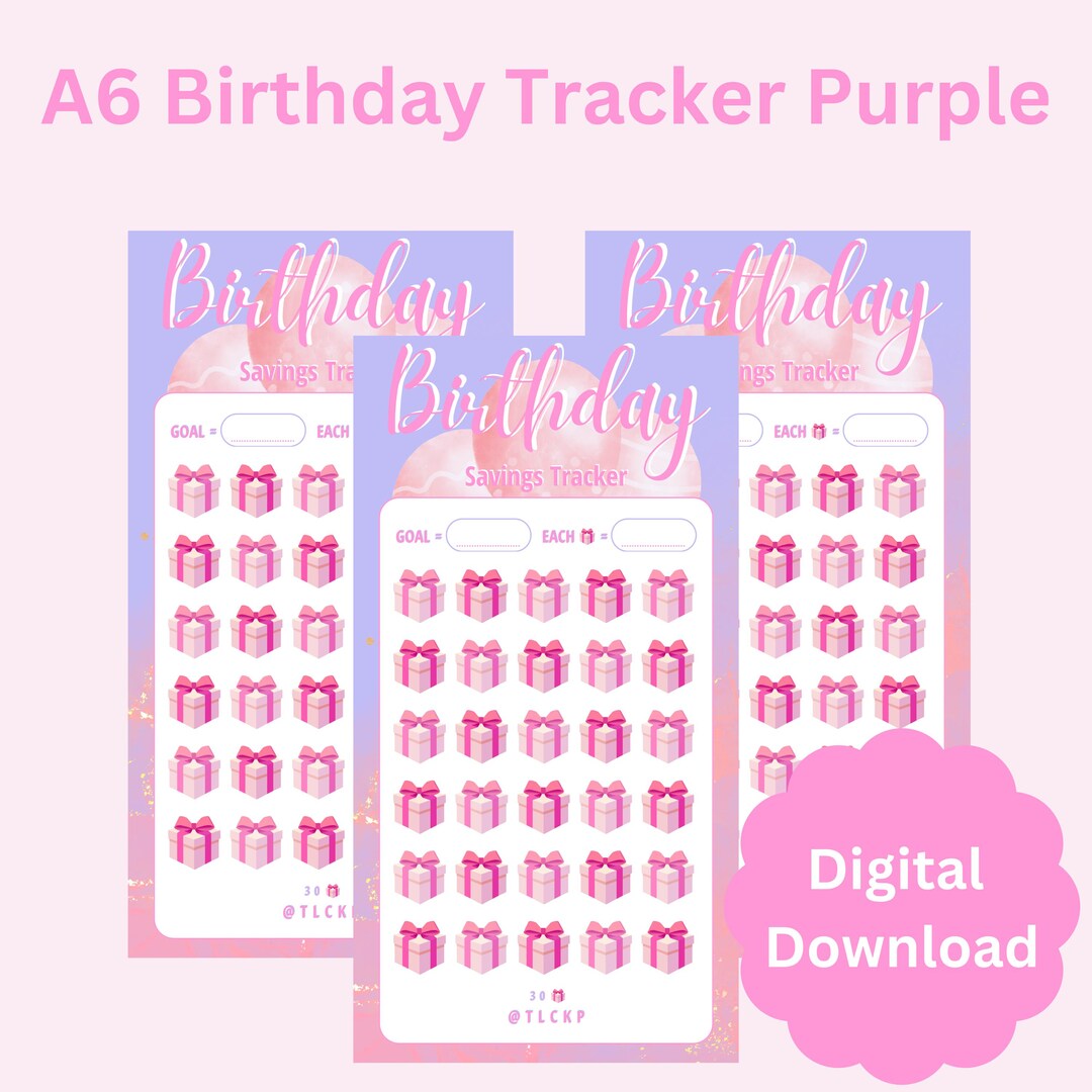 A6 Birthday Savings Tracker Purple and Pink | DIGITAL DOWNLOAD ...