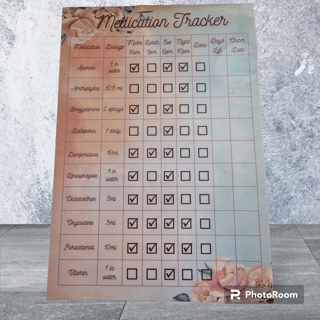 Physical Personalised Medication Tracker, Laminated, Custom Tracker ...