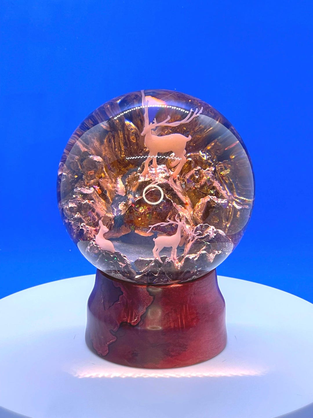 Deer Family Epoxy Resin Sphere, With Stabilized Maple Burl Stand, 3.75 ...