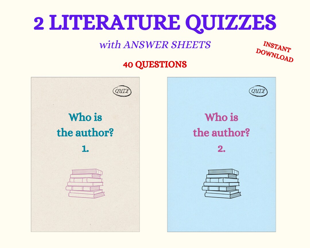 Literature Quizzes, Digital Download, Bookworm, Booklover, Literature ...