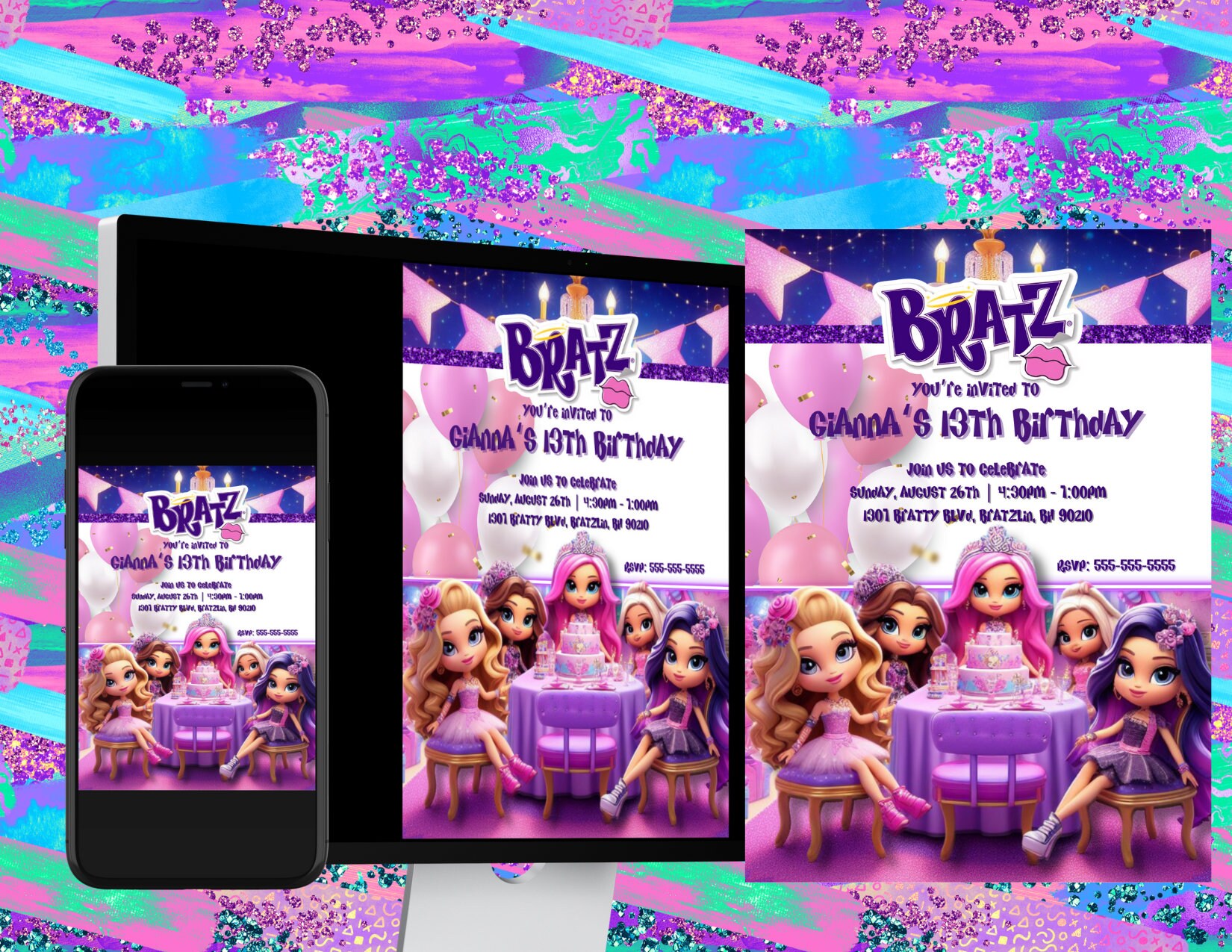 Doll Birthday Party Invitation Bratz Invitation Bratz Party Invitation ...