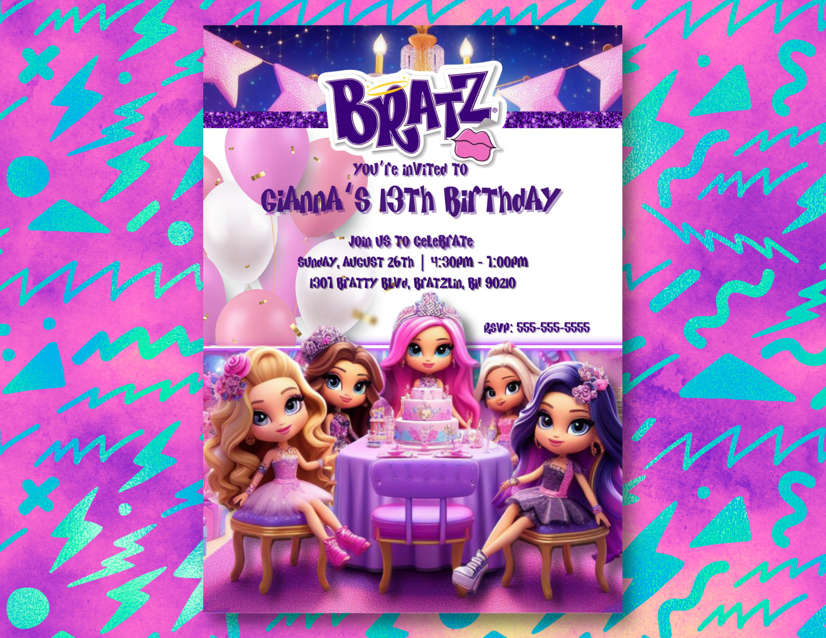 Doll Birthday Party Invitation Bratz Invitation Bratz Party Invitation ...