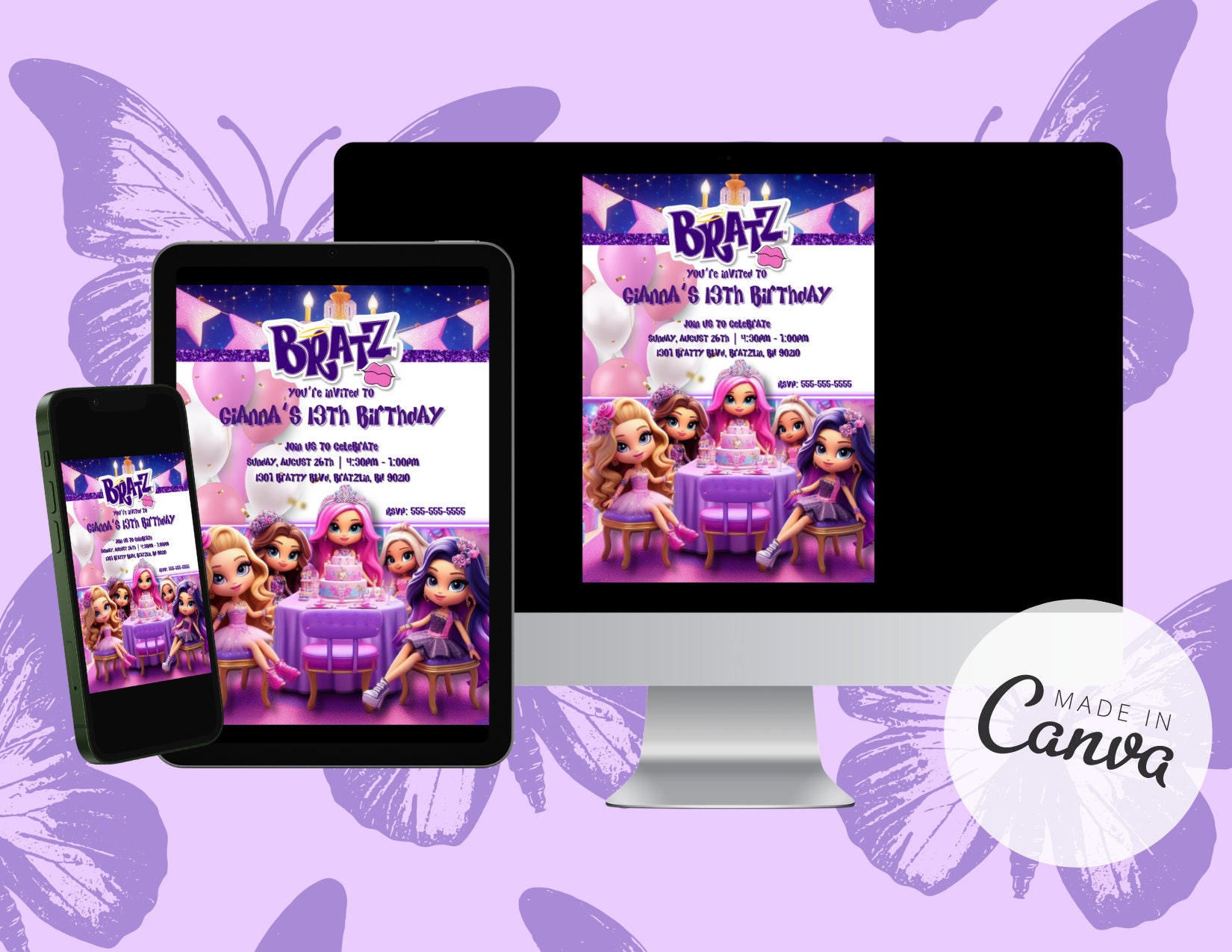 Doll Birthday Party Invitation Bratz Invitation Bratz Party Invitation ...