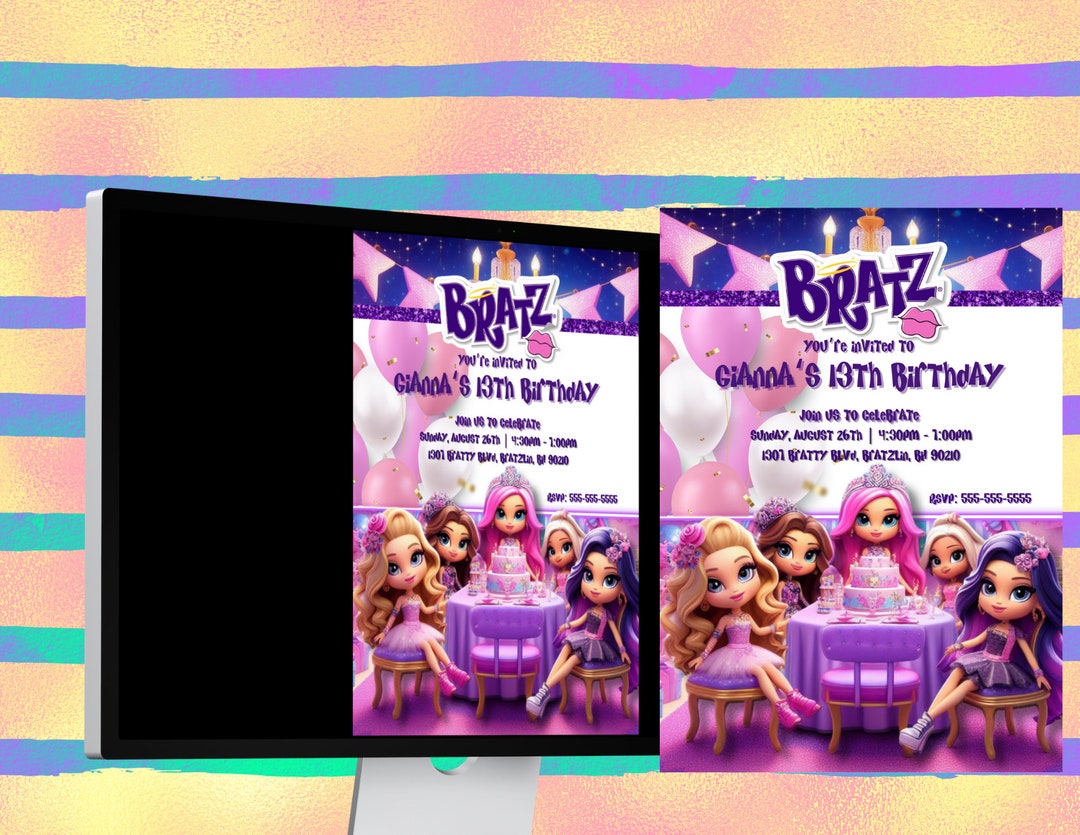 Doll Birthday Party Invitation Bratz Invitation Bratz Party Invitation ...