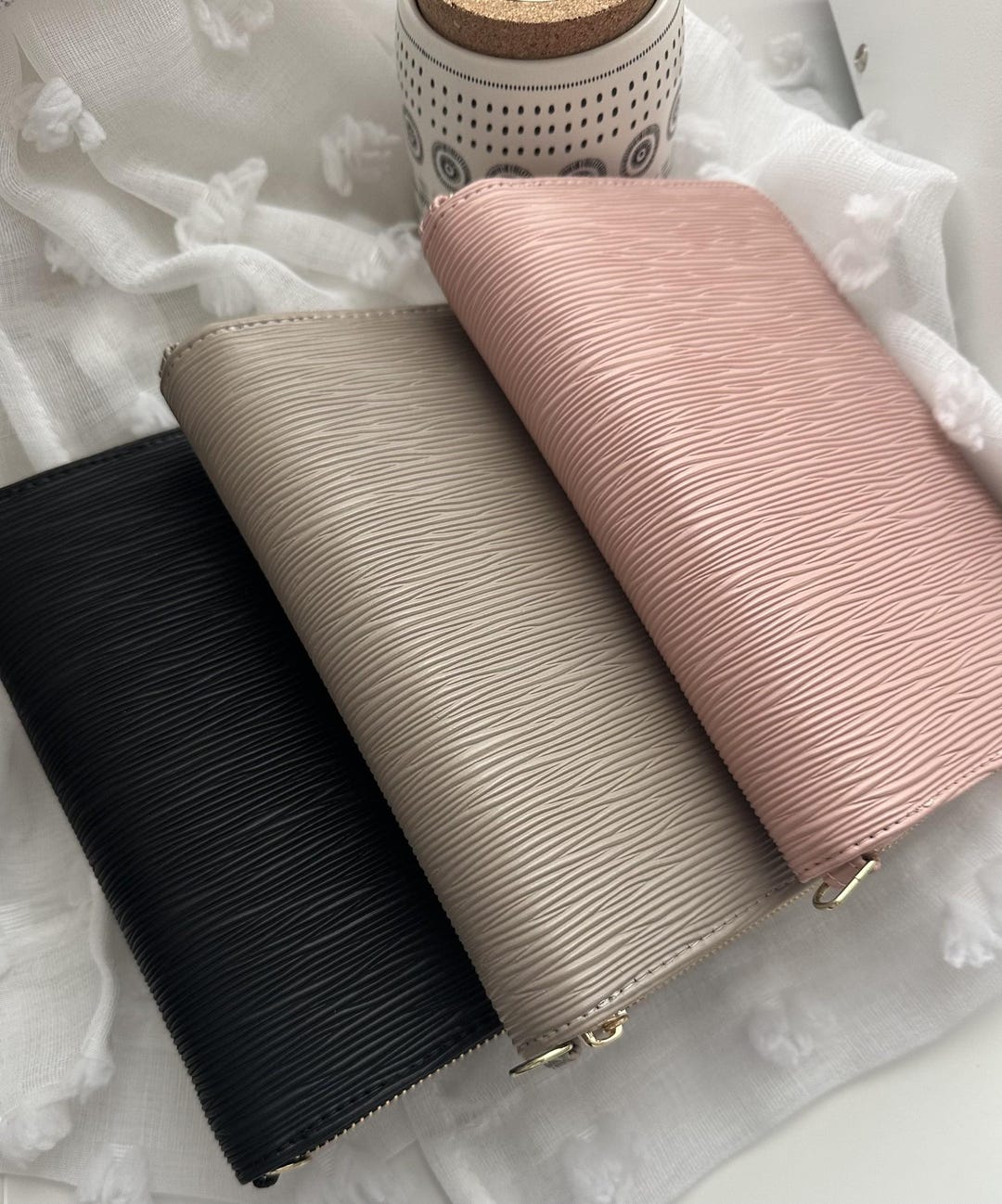 A6 Zippered Wallet Binder: Ribbed Budget Wallet With Rings| Black Pink ...