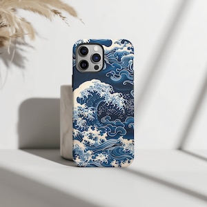 Ocean Waves Phone Case for iPhone - Blue Japanese Waves, Tough Dual ...
