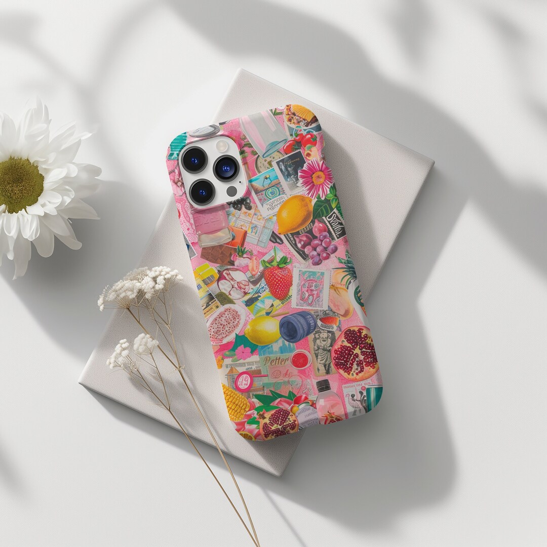 Pink iPhone Case Trendy Summer Collage Cell Phone Case for iPhone 8, X ...
