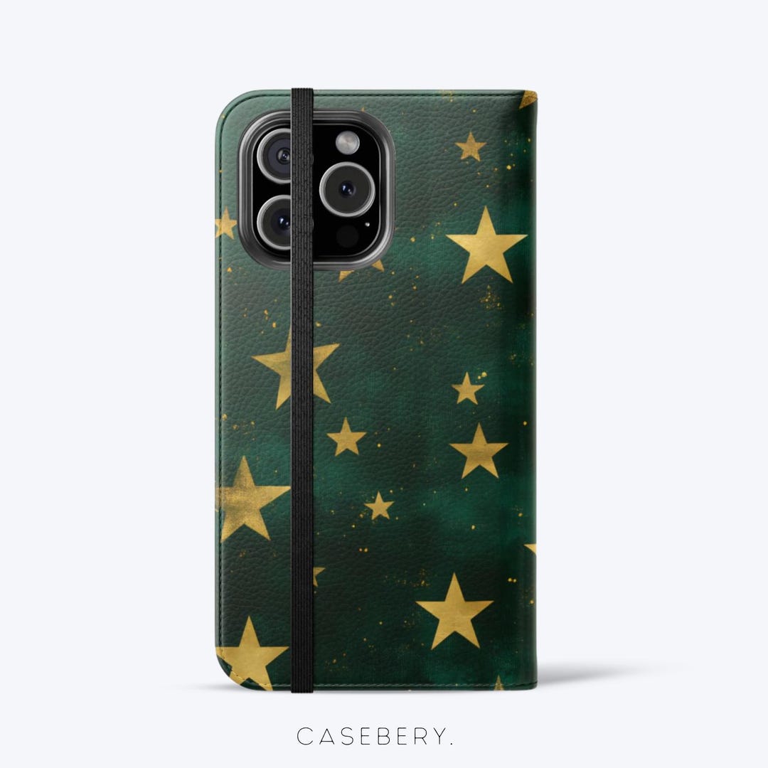 Vintage Gold Stars Flip Phone Case for iPhone 11, 12, 13, 14, 15, 16 ...
