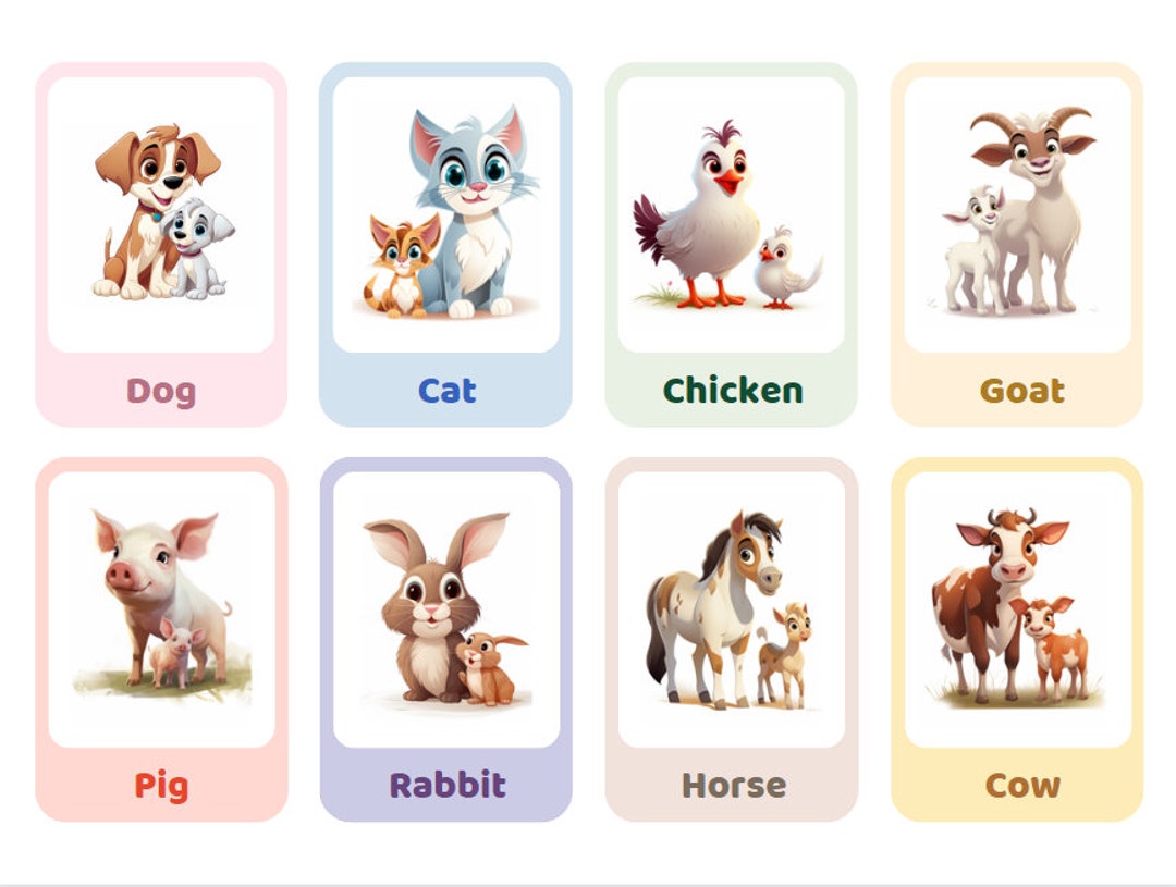 Animals With Their Children • Flash Cards PDF • Printable Cards - Etsy