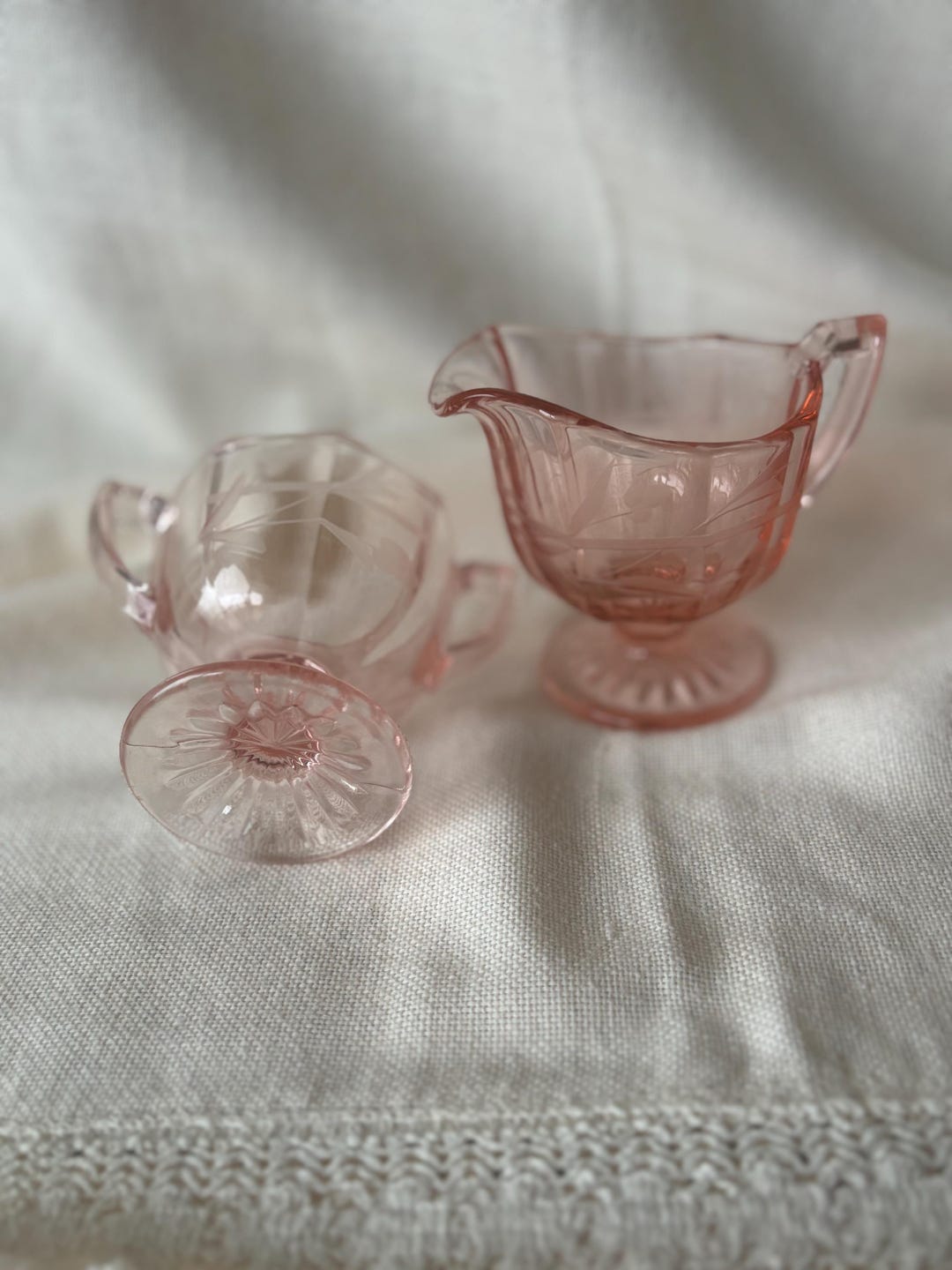 Vintage Depression Pink Etched Cream and Sugar Set - Etsy