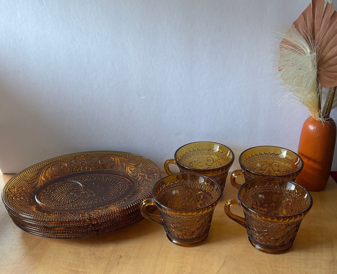 Vintage Tiara Amber Snack Set set of 4, Tiara Amber Snack Set, Tea Set ...