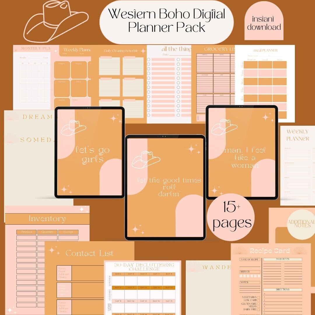 Western Boho Planner Pack, Let's Go Girls, Goodnotes, Digital Planner ...