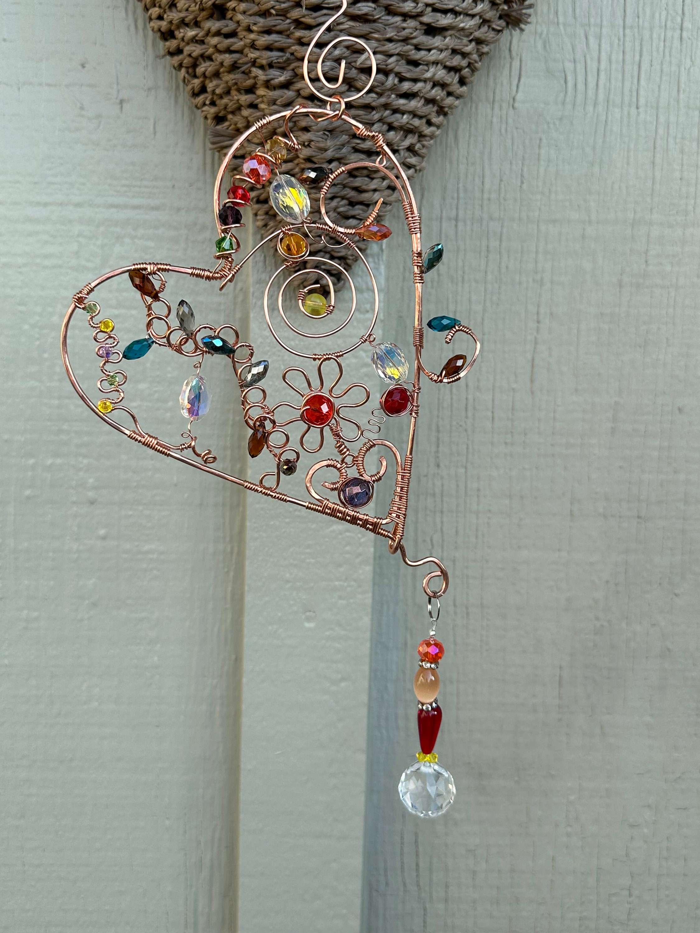 Copper Wrapped Boho Heart Suncatcher With Swarovski Crystal - Etsy