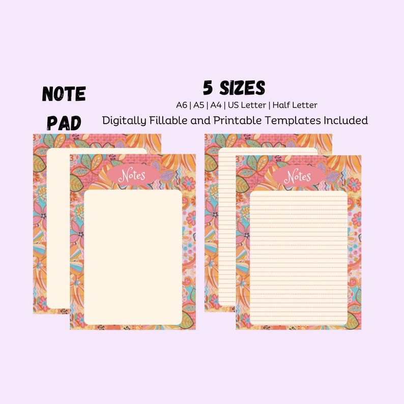 Note Pad | Digital | Fillable | Printable | Lined and Unlined Included ...