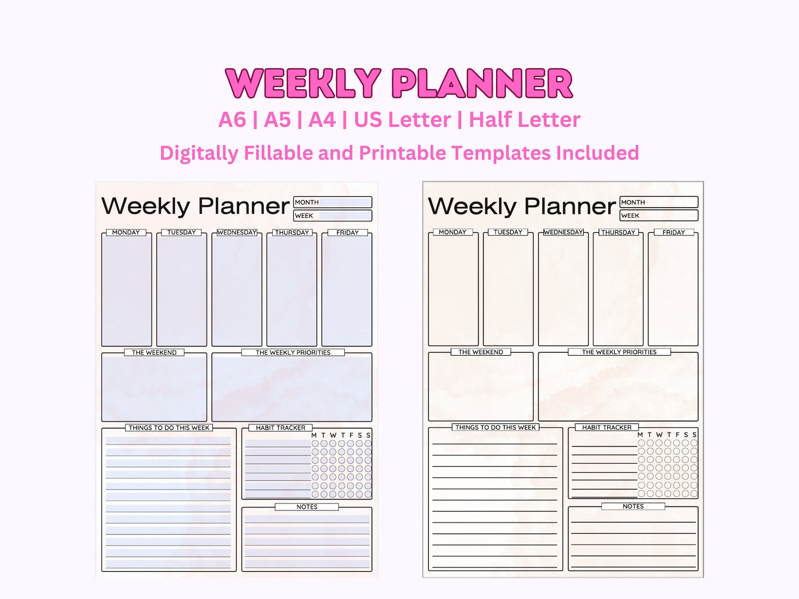 Weekly Planner | Digital | Fillable | Printable | Tasks Tracker | Habit ...