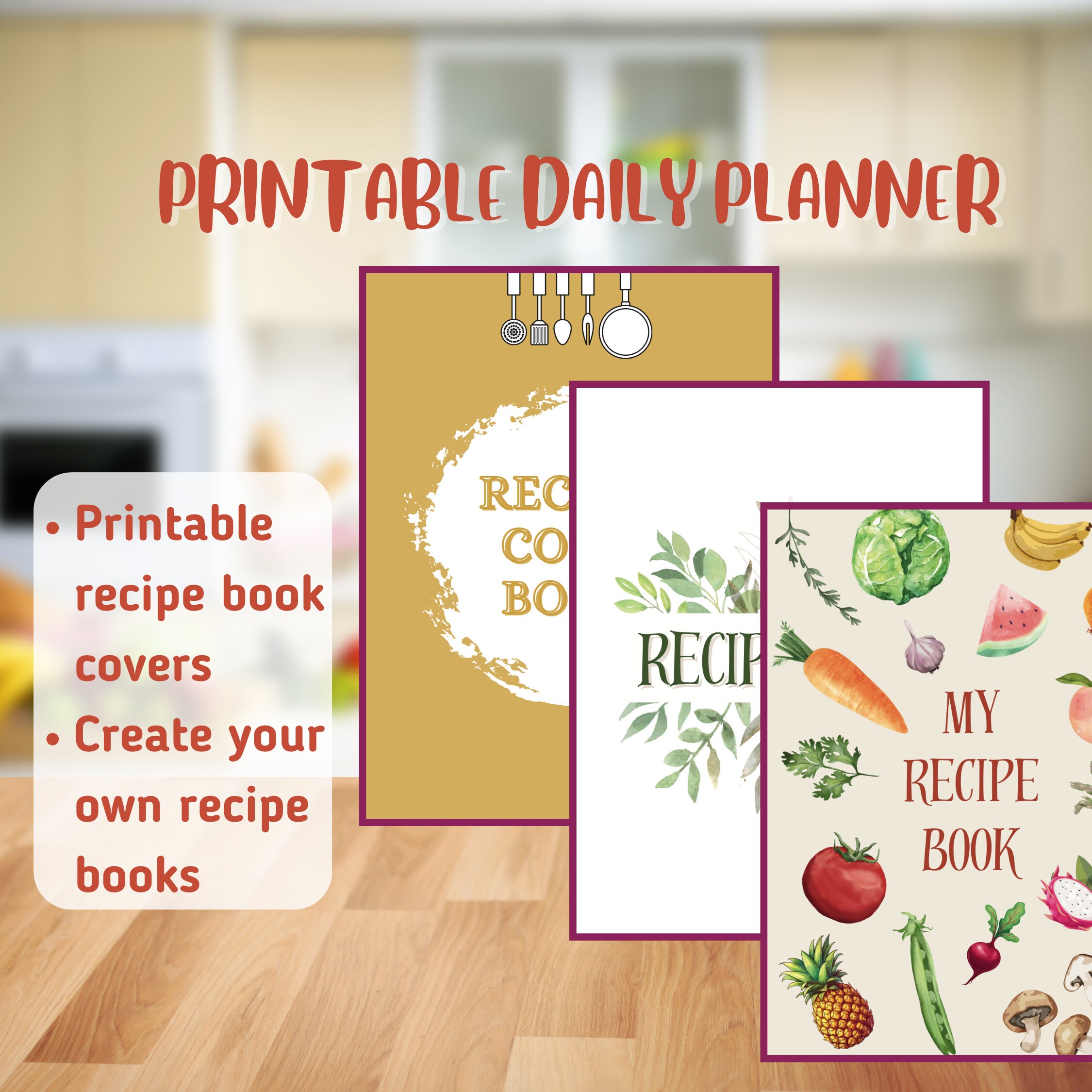 Recipe Book Binder Cover | Recipe Book Cover | 10 Designs | Digital ...