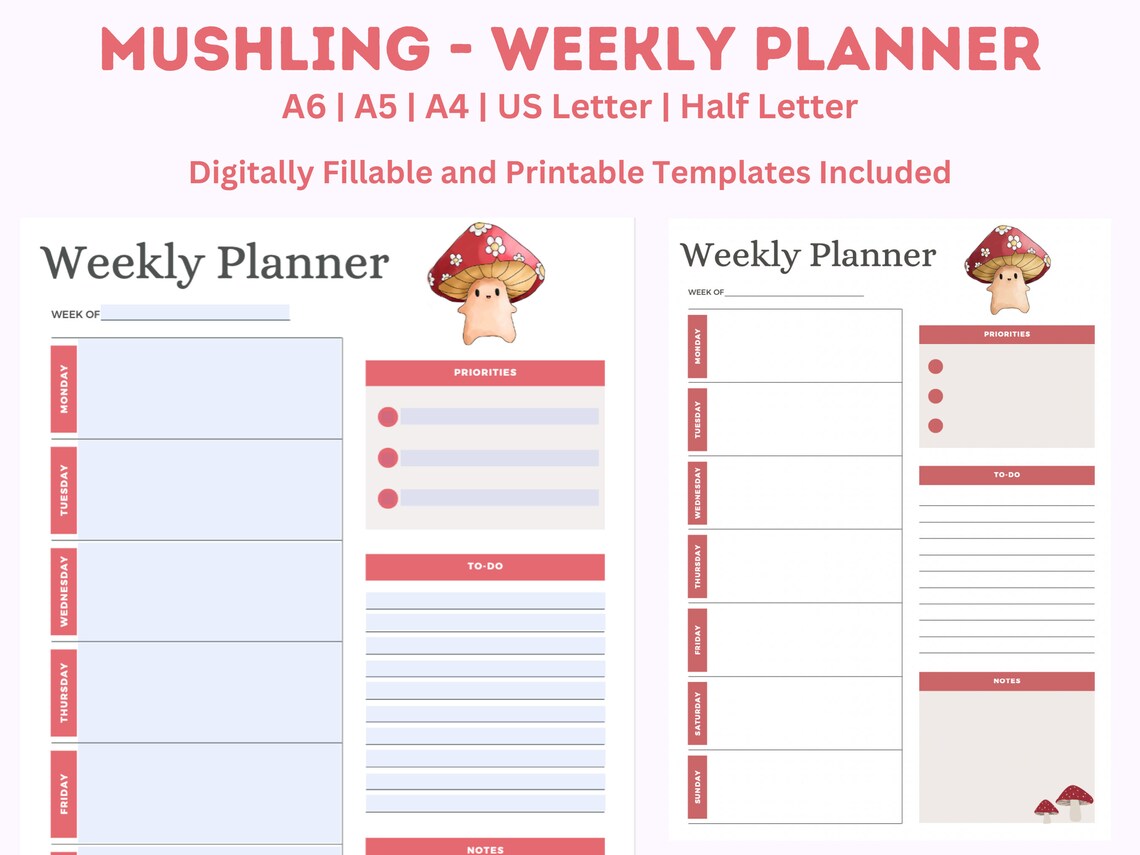 Mushlings Weekly Planner Template Digital Fillable - Etsy