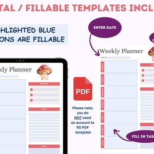 Mushlings Weekly Planner Template | Digital | Fillable | Printable ...
