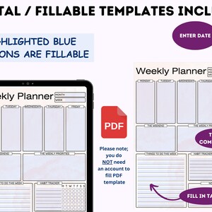 Weekly Planner | Digital | Fillable | Printable | Tasks Tracker | Habit ...